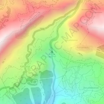 Attukad waterfall topographic map, elevation, terrain