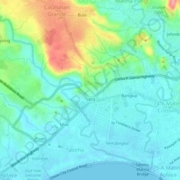 Talomo District topographic map, elevation, terrain