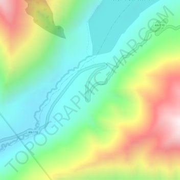 Viewpoint crack in mountains shaped like the map of Peru topographic map, elevation, terrain