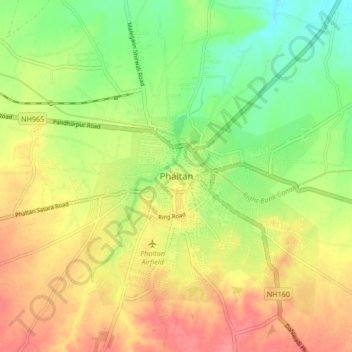 Phaltan topographic map, elevation, terrain