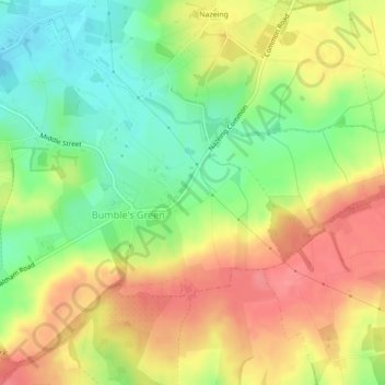 Nazeing Gate topographic map, elevation, terrain