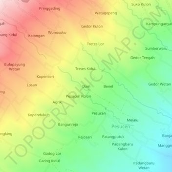 Dam topographic map, elevation, terrain