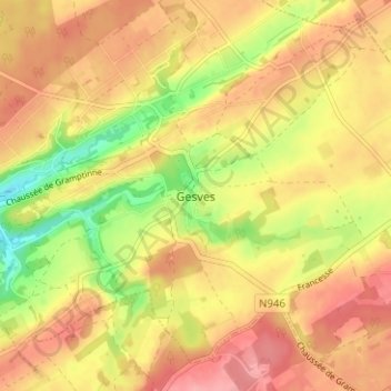 Gesves topographic map, elevation, terrain
