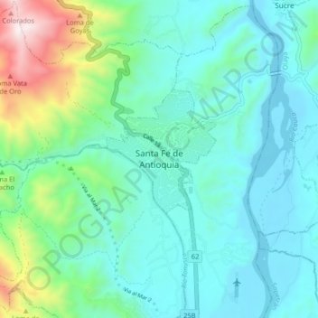 Santa Fe de Antioquia topographic map, elevation, terrain