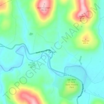 Pall Mall topographic map, elevation, terrain