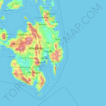 Davao de Oro topographic map, elevation, terrain
