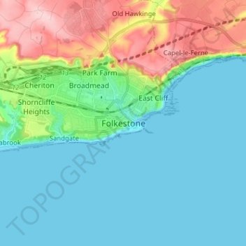 Folkestone topographic map, elevation, terrain