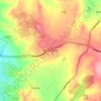Werrington topographic map, elevation, terrain