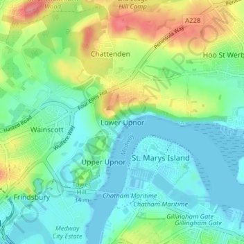 Lower Upnor topographic map, elevation, terrain