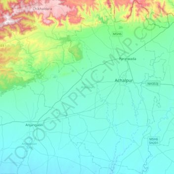 Achalpur topographic map, elevation, terrain