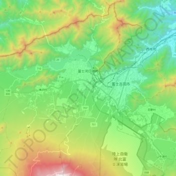 Fujikawaguchiko topographic map, elevation, terrain