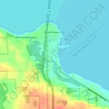 Mackinaw City topographic map, elevation, terrain