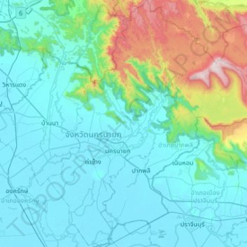 Mueang Nakhon Nayok topographic map, elevation, terrain