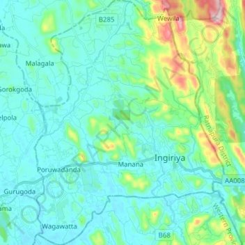 Ingiriya DS Division topographic map, elevation, terrain