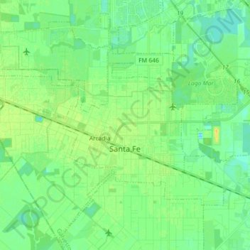 Santa Fe topographic map, elevation, terrain