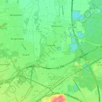 Sausheim topographic map, elevation, terrain