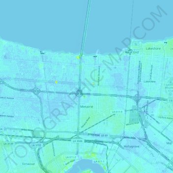 Metairie topographic map, elevation, terrain