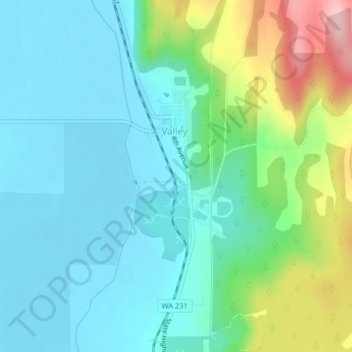 Valley topographic map, elevation, terrain
