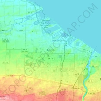 Town of Greece topographic map, elevation, terrain