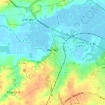 Beccles topographic map, elevation, terrain