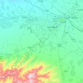 Samarqand District topographic map, elevation, terrain