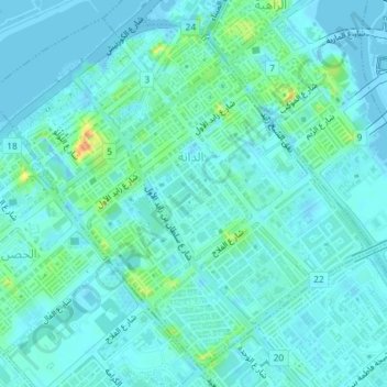 Al Danah topographic map, elevation, terrain