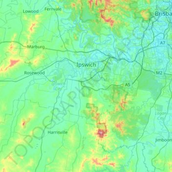 Ipswich City topographic map, elevation, terrain