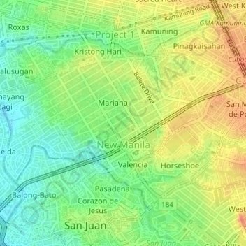 New Manila topographic map, elevation, terrain