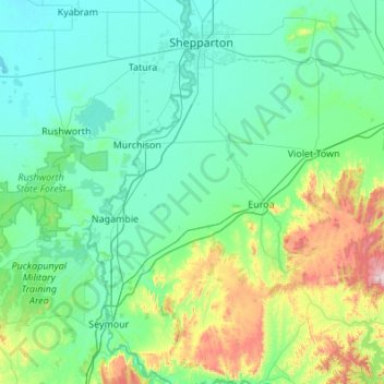 Shire of Strathbogie topographic map, elevation, terrain