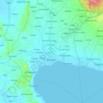 Balayan topographic map, elevation, terrain