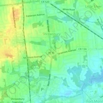 Shrewsbury topographic map, elevation, terrain