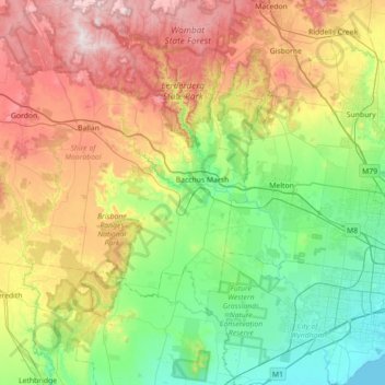 Werribee River topographic map, elevation, terrain
