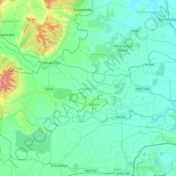 Uthukkottai topographic map, elevation, terrain