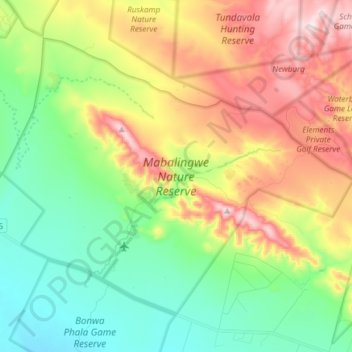 Mabalingwe Nature Reserve topographic map, elevation, terrain