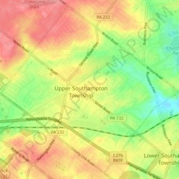 Upper Southampton Township topographic map, elevation, terrain