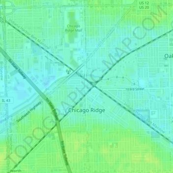 Chicago Ridge topographic map, elevation, terrain