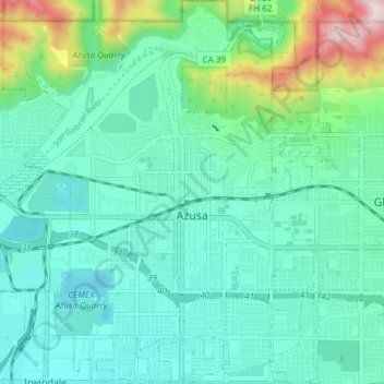 Azusa topographic map, elevation, terrain