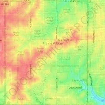 Prairie Village topographic map, elevation, terrain