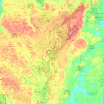 Kettle Moraine State Forest topographic map, elevation, terrain