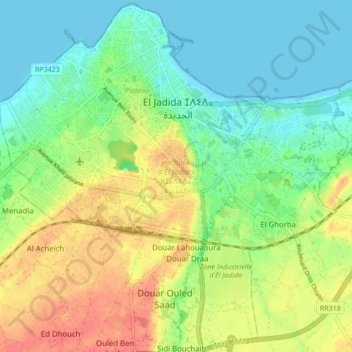 El Jadida topographic map, elevation, terrain