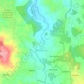 Pinheiros topographic map, elevation, terrain
