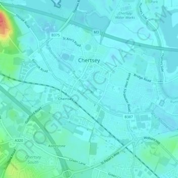 Chertsey topographic map, elevation, terrain