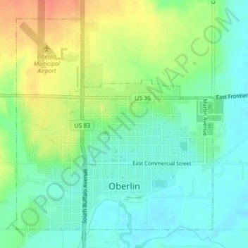 Oberlin topographic map, elevation, terrain