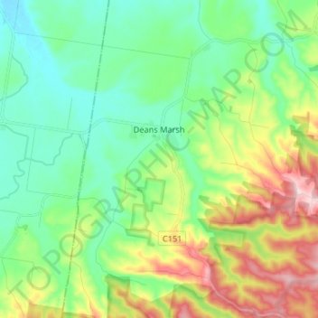 Deans Marsh topographic map, elevation, terrain