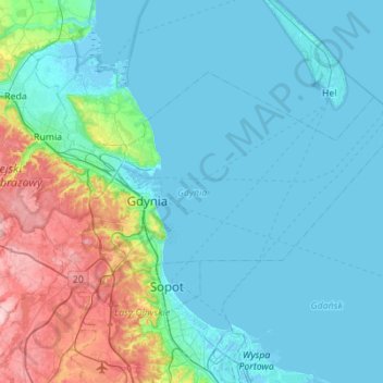 Gdynia topographic map, elevation, terrain