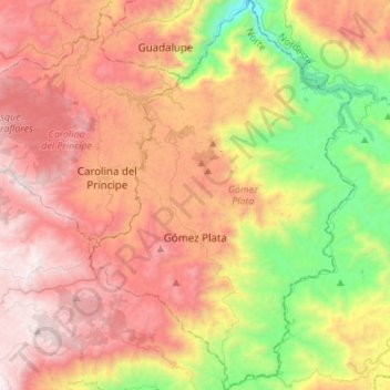 Gómez Plata topographic map, elevation, terrain