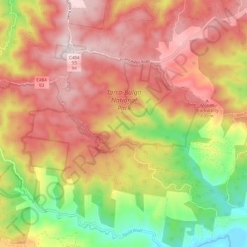 Tarra-Bulga National Park topographic map, elevation, terrain