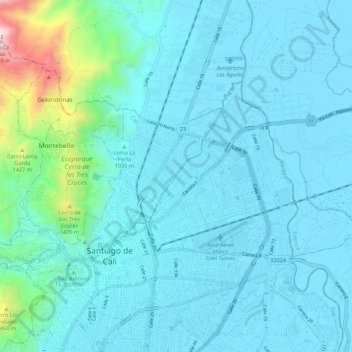 Rio Cali topographic map, elevation, terrain