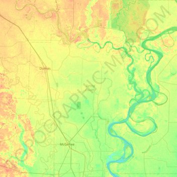 Desha County topographic map, elevation, terrain