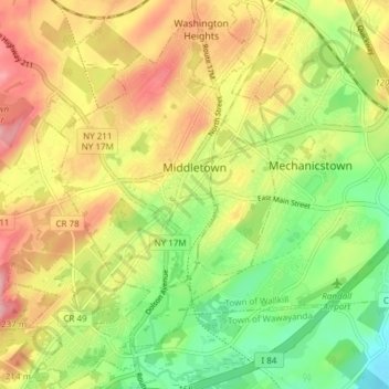 City of Middletown topographic map, elevation, terrain